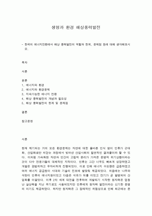 생명과 환경 해상풍력발전, 해상 풍력발전의 역할과 한계, 문제점