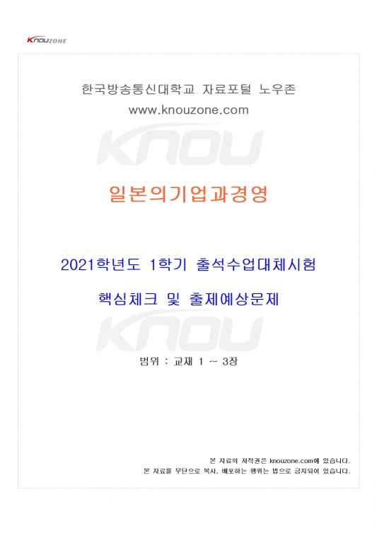 2021년 1학기 일본의기업과경영 출석수업대체시험 핵심체크