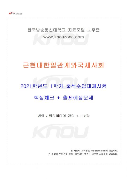 2021년 1학기 근현대한일관계와국제사회 출석수업대체시험 핵심체크