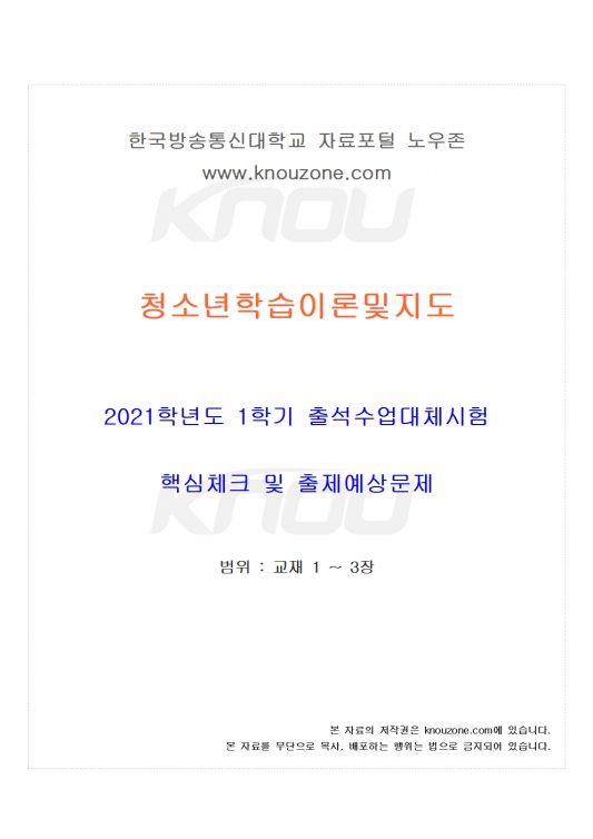 2021년 1학기 청소년학습및이론지도 출석수업대체시험 핵심체크