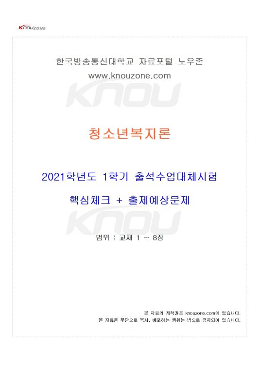 2021년 1학기 청소년복지론 출석수업대체시험 핵심체크