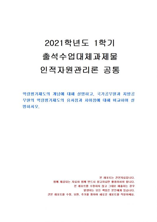 2021년 1학기 인적자원관리론 출석수업대체시험 과제물(역량평가제도의 개념)