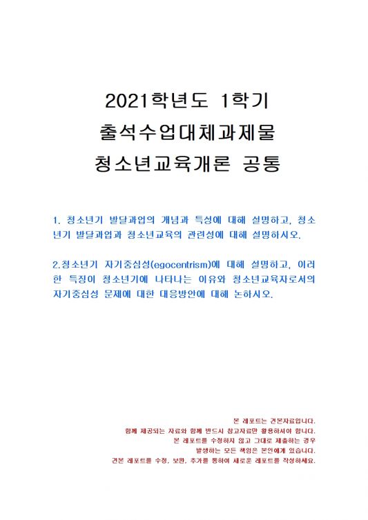 2021년 1학기 청소년교육개론 출석수업대체시험 과제물(청소년기 발달과업의 개념과 특성)