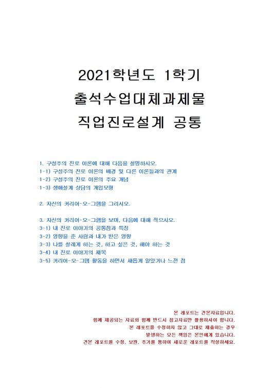 2021년 1학기 직업진로설계 출석수업대체시험 과제물(구성주의 진로 이론, 커리어오그램)