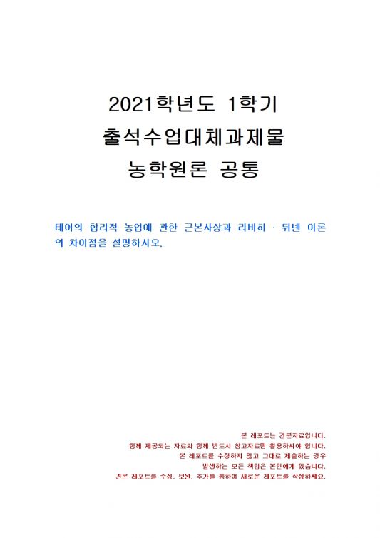 2021년 1학기 농학원론 출석수업대체시험 과제물(테어의 합리적 농업에 관한 근본사상)