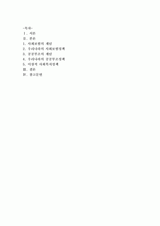 [사회복지정책론]사회보험과 사회보장(공공부조)에 대한 내용정리와 함께 대표적 사례를 제시하고, 정책사회보험과 사회보장 중 자신이 생각하는 이상적 정책은 무엇인지 논하시오