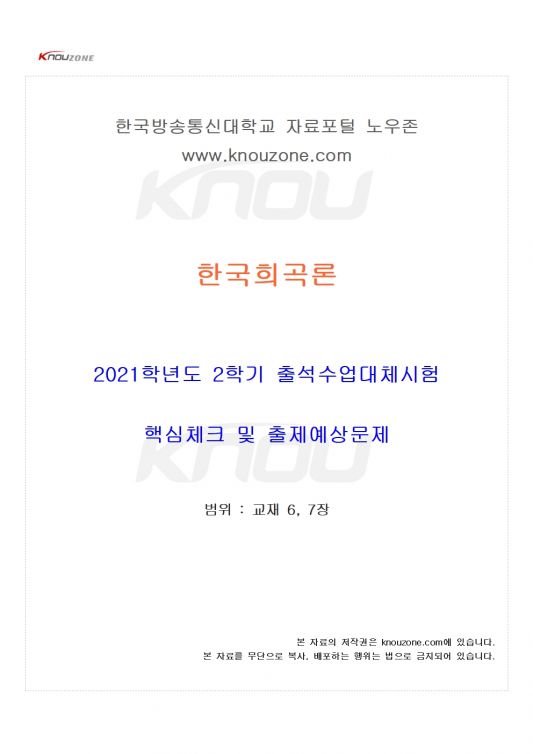 2021년 2학기 한국희곡론 출석수업대체시험 핵심체크
