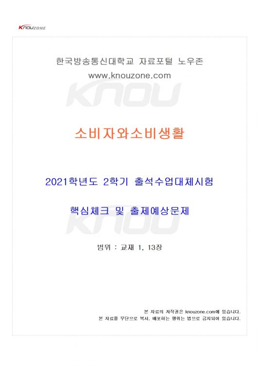 2021년 2학기 소비자와소비생활 출석수업대체시험 핵심체크