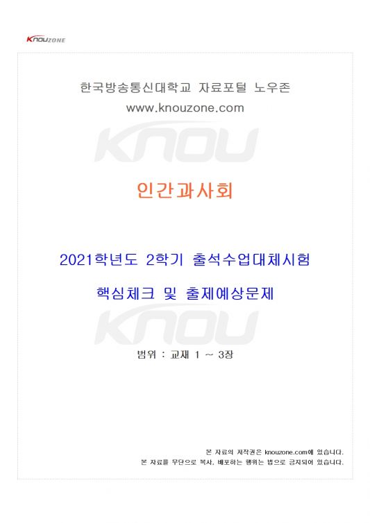 2021년 2학기 인간과사회 출석수업대체시험 핵심체크