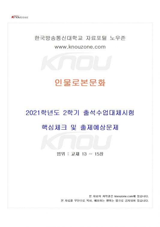 2021년 2학기 인물로본문화 출석수업대체시험 핵심체크