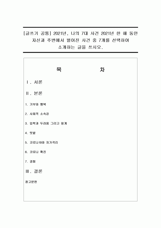 [글쓰기 공통] 2021년, 나의 7대 사건 2021년 한 해 동안 자신과 주변에서 벌어진 사건 중 7개를 선택하여 소개