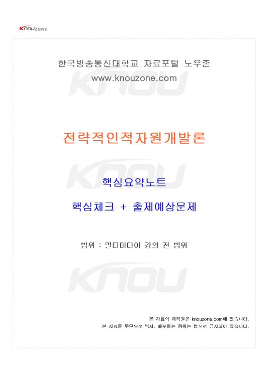 2022년 1학기 전략적인적자원개발론 멀티미디어 강의 전 범위 핵심요약노트