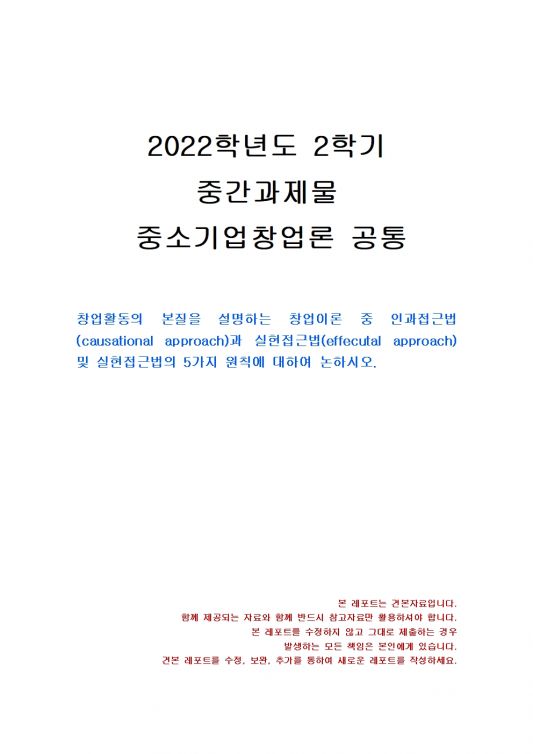 2022년 2학기 중소기업창업론 중간시험과제물 공통(창업활동의 본질을 설명하는 창업이론)