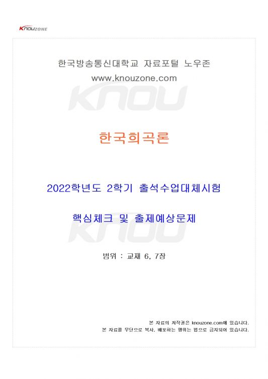 2022년 2학기 한국희곡론 출석수업대체시험 핵심체크