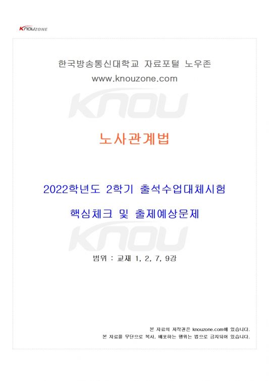 2022년 2학기 노사관계법 출석수업대체시험 핵심체크
