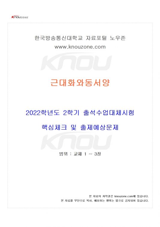 2022년 2학기 근대화와동서양 출석수업대체시험 핵심체크
