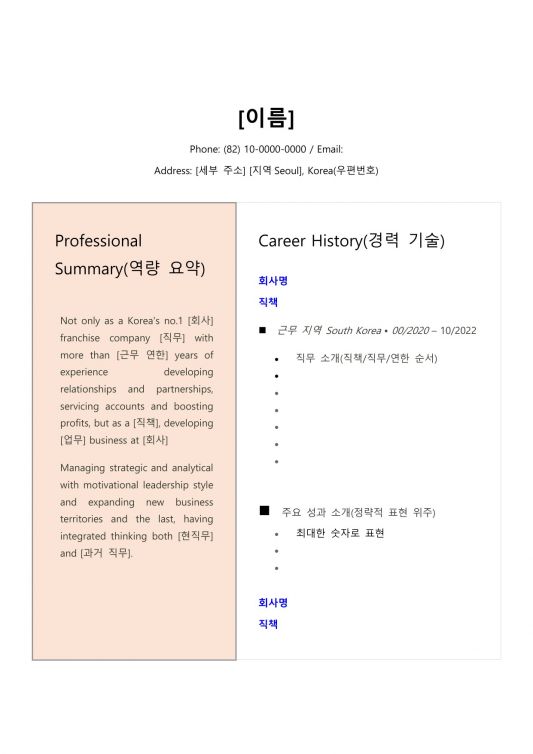 영문 경력기술서, 커버레터 샘플