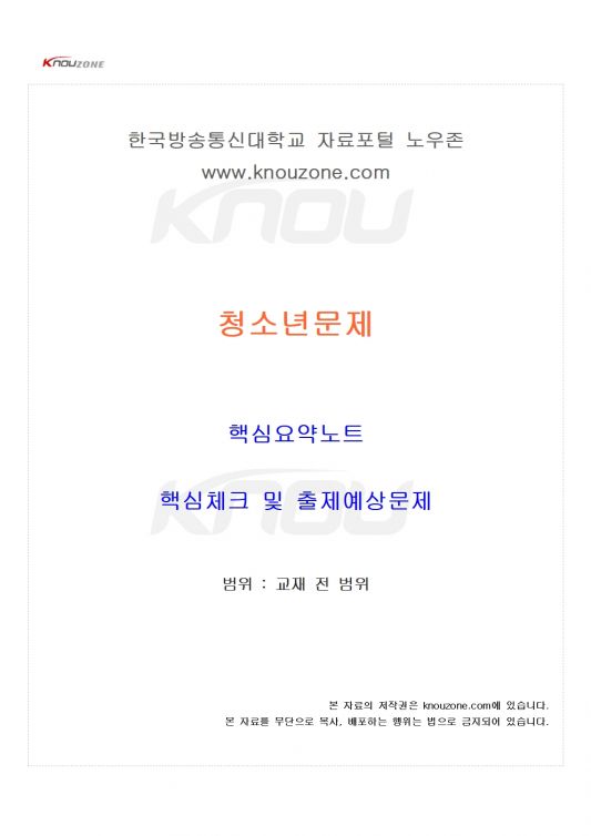 2022년 2학기 청소년문제 교재 전 범위 핵심요약노트