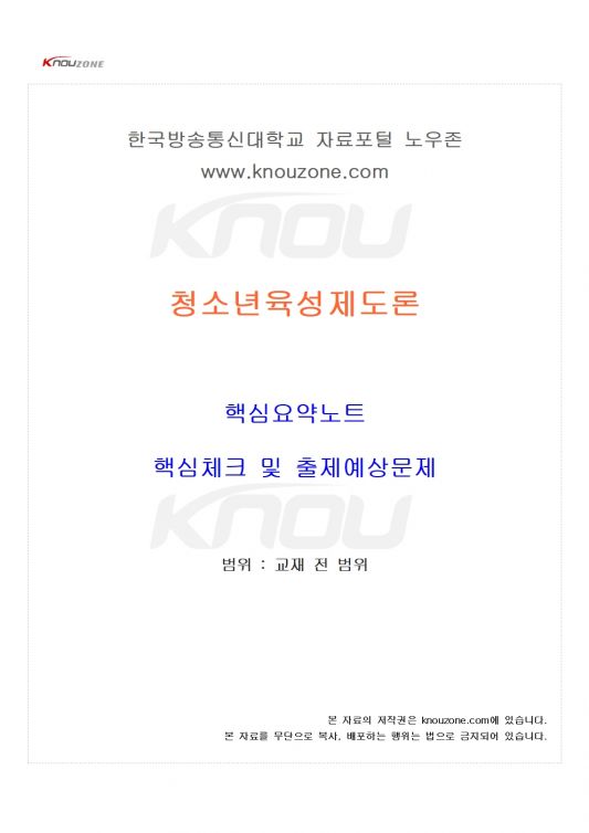 2022년 2학기 청소년육성제도론 교재 전 범위 핵심요약노트