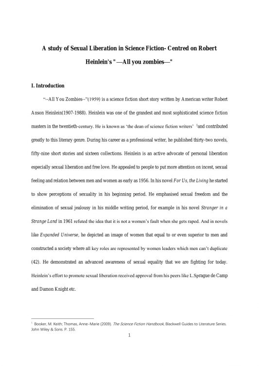 너희들은 좀비들 학기말논문 A study of Sexual Liberation in Science Fiction- Centred on Robert Heinleins —All you zombies—