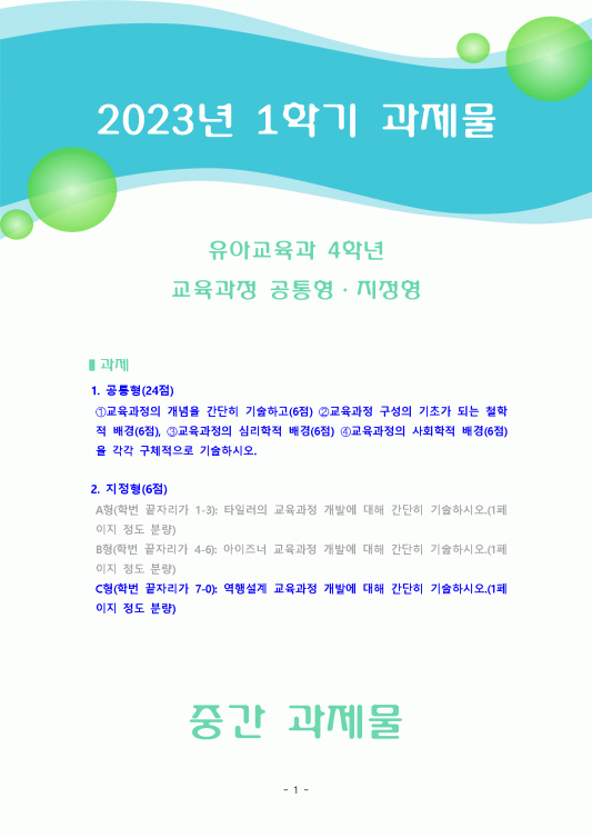 [2023 교육과정][공통형, C형] 1. 공통형 ➀ㅊ 개념을 간단히 기술하고 ➁교육과정 구성의 기초가 되는 철학적 배경, ➂교육과정의 심리학적 배경 ➃교육과정의 사회학적 배경을 각각 구체적으로 기술하시오. 지정형(C형) 역행설계 교육과정 개발에 대해 간단히 기술하시오.