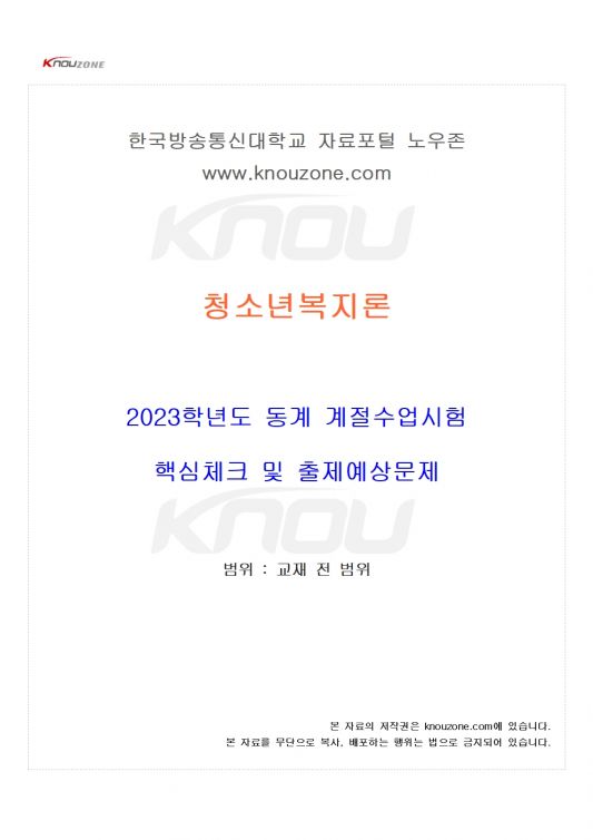 2023년 청소년복지론 동계계절시험 핵심체크