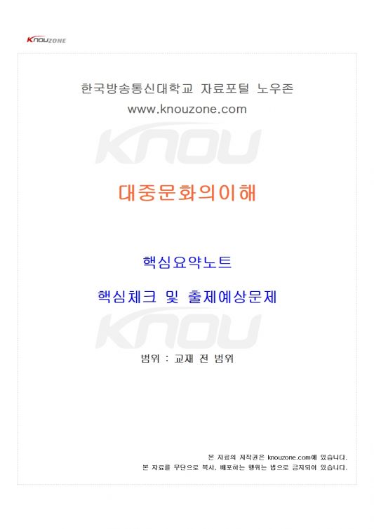2024년 1학기 대중문화의이해 교재 전 범위 핵심요약노트
