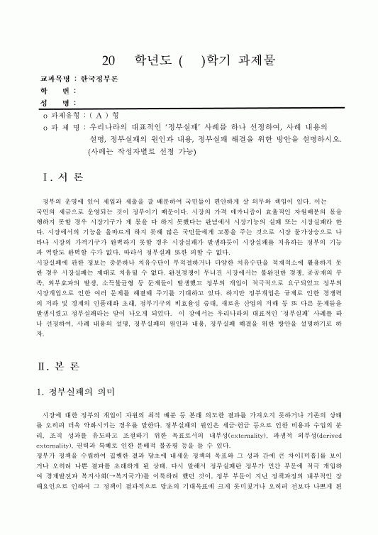 한국정부론 레포트 자료