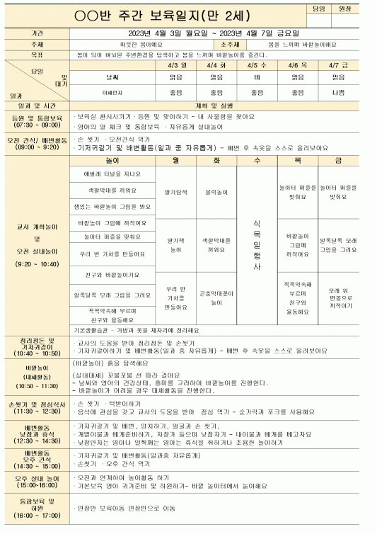 만2세 4월 보육일지