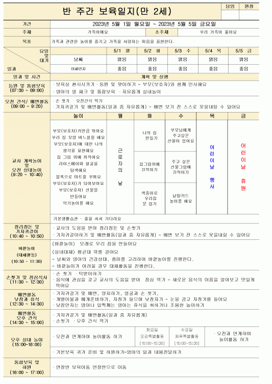 만2세 5월 보육일지