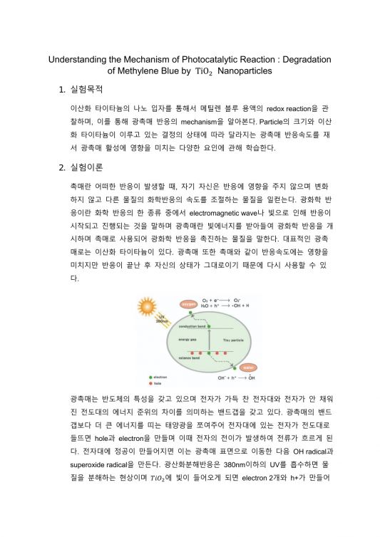 Understanding the Mechanism of Photocatalytic reaction 예비보고서