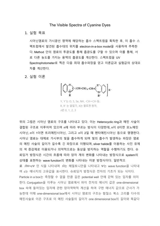 The visible spectra of Cyanine Dyes_예비보고서