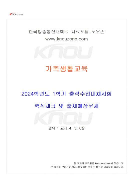 2024년 1학기 가족생활교육 출석수업대체시험 핵심체크