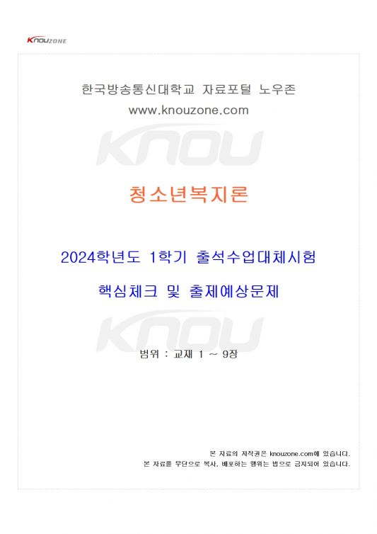 2024년 1학기 청소년복지론 출석수업대체시험 핵심체크