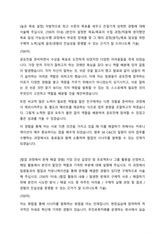 SK C&C SW Engineering 자기소개서