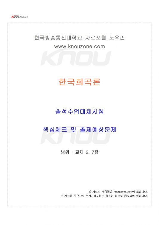 2024년 2학기 한국희곡론 출석수업대체시험 핵심체크