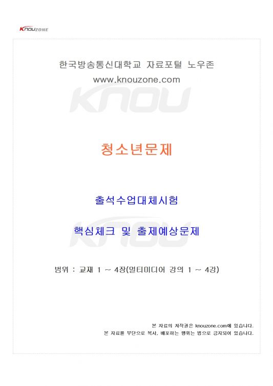 2024년 2학기 청소년문제 출석수업대체시험 핵심체크