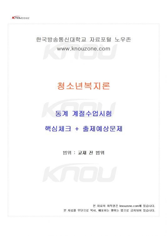 2024년 청소년복지론 동계계절시험 핵심체크