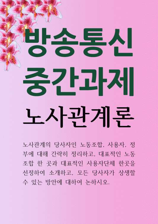 노사관계론 노사관계의 당사자인 노동조합 사용자 정부에 대해 간략히 정리