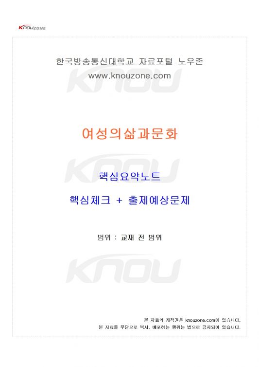 2025년 1학기 여성의삶과문화 교재 전 범위 핵심요약노트
