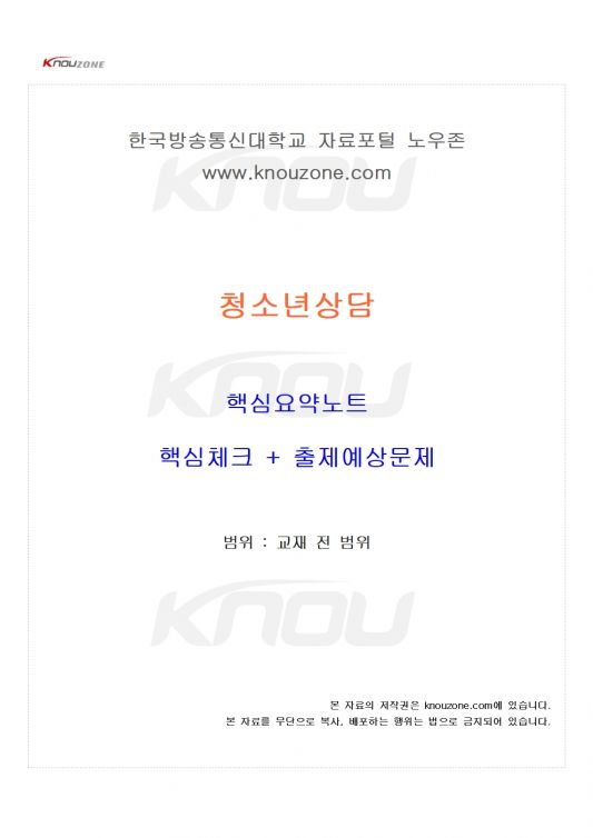 2025년 1학기 청소년상담 교재전범위 핵심요약노트