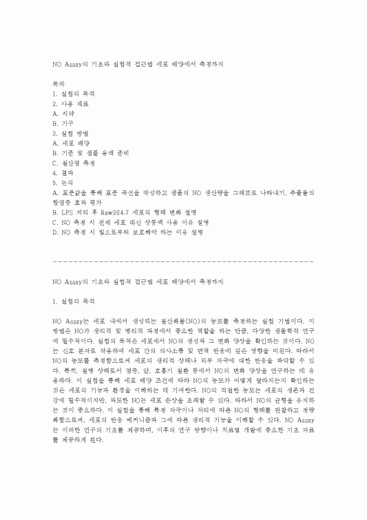 NO Assay의 기초와 실험적 접근법 세포 배양에서 측정까지