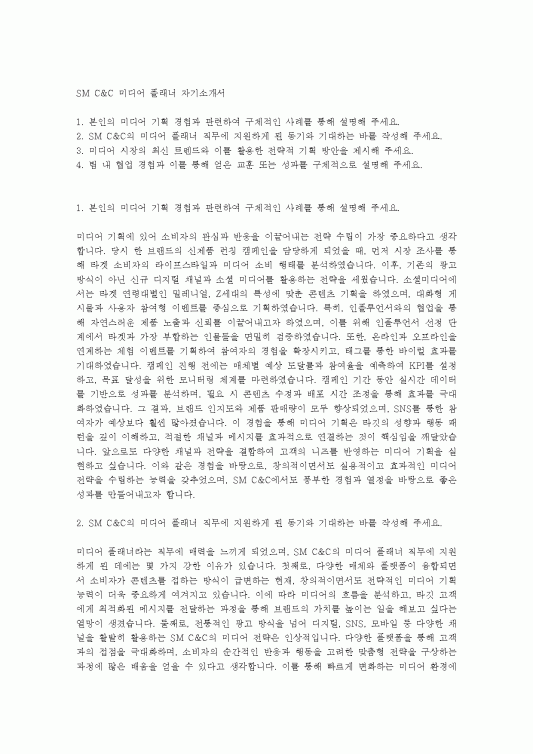 SM C&C 미디어 플래너 자기소개서