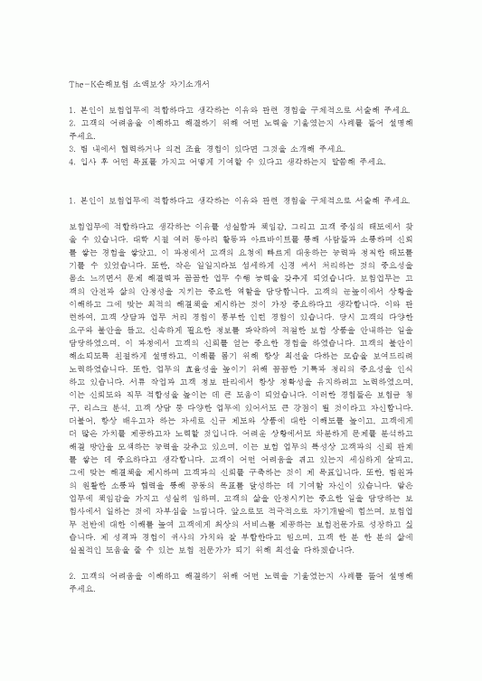 The-K손해보험 소액보상 자기소개서