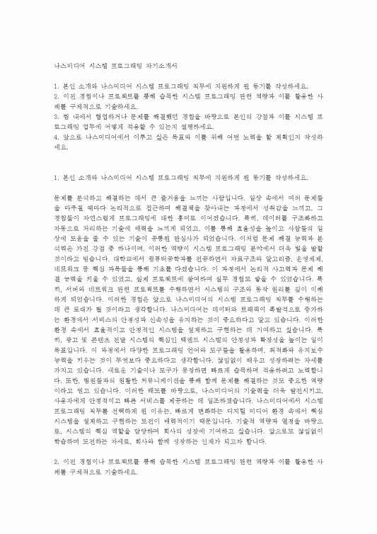 나스미디어 시스템 프로그래밍 자기소개서