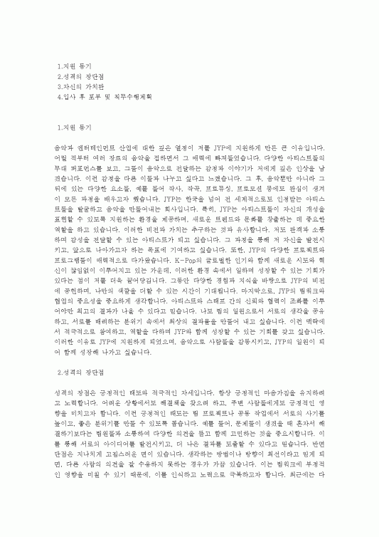 JYP Three Sixty_BEST 우수 자기소개서