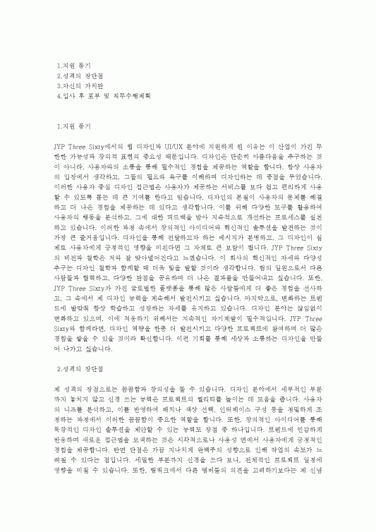 JYP Three Sixty_디자인(Web Design, UI_UX)_BEST 우수 자기소개서