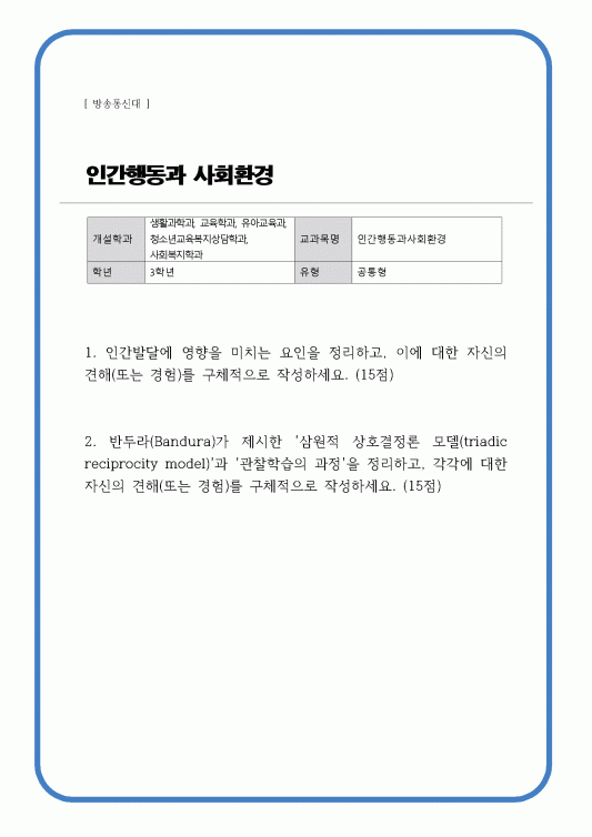 인간행동과사회환경) 인간발달에 영향을 미치는 요인을 정리하고, 이에 대한 자신의 견해(또는 경험)를 구체적으로 작성하세요