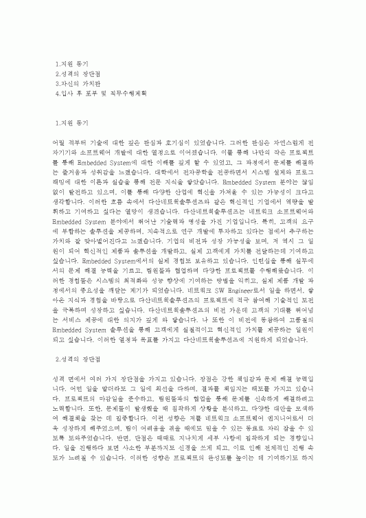 다산네트웍솔루션즈_Network SW Engineer (Embedded System)_BEST 우수 자기소개서