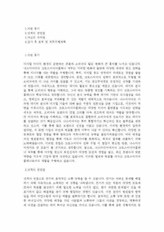 나스미디어 크로스미디어플래너 직무 BEST 우수 자기소개서 자소서